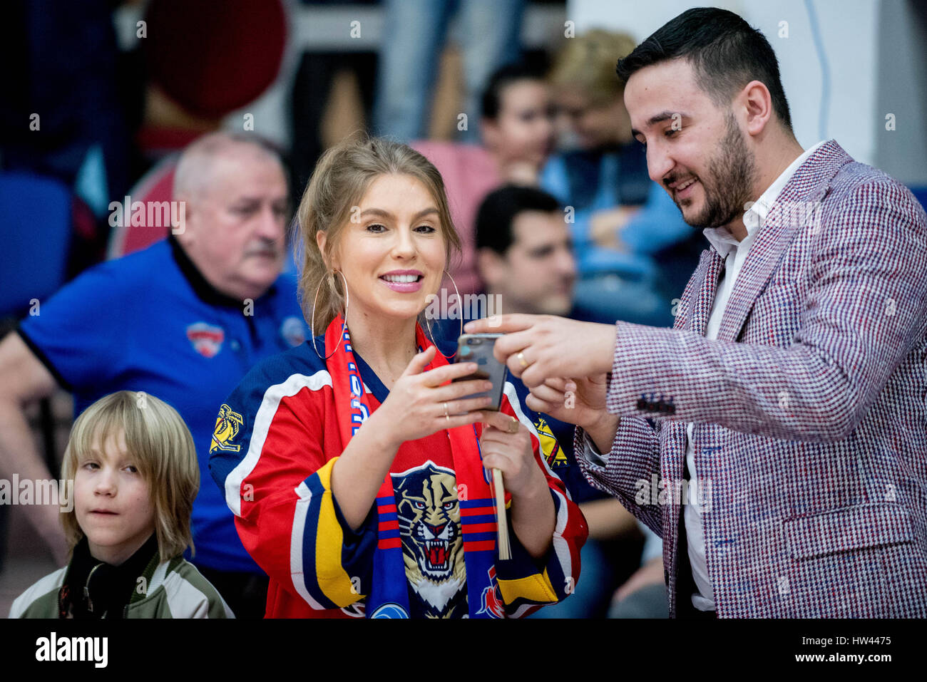 March 15, 2017: Corina a romanian singer during the LNBM - Men's ...