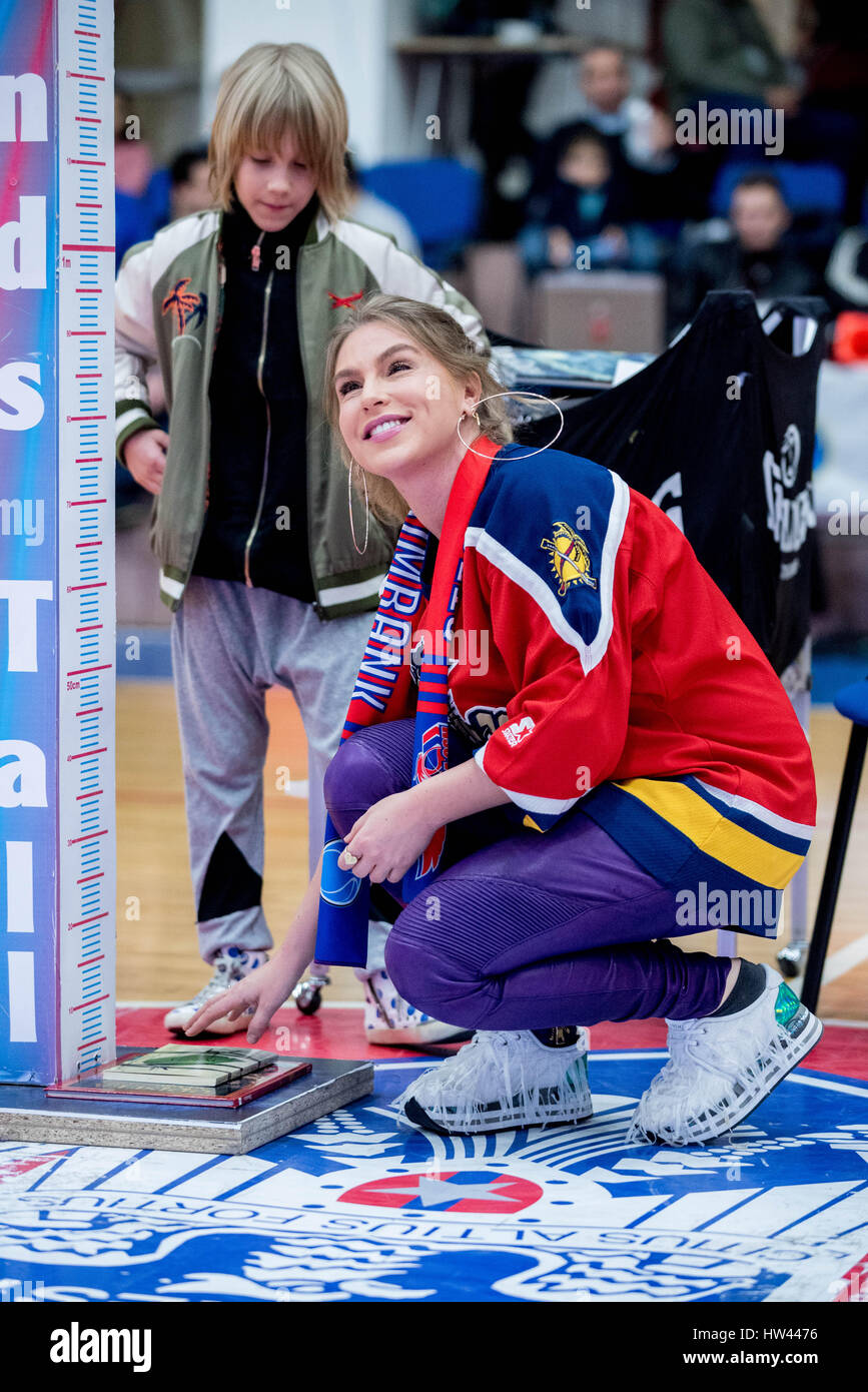 March 15, 2017: Corina a romanian singer during the LNBM - Men's ...
