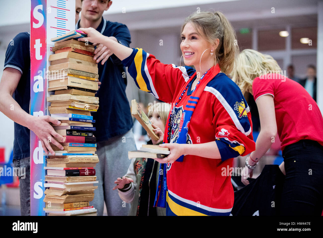 March 15, 2017: Corina a romanian singer during the LNBM - Men's ...