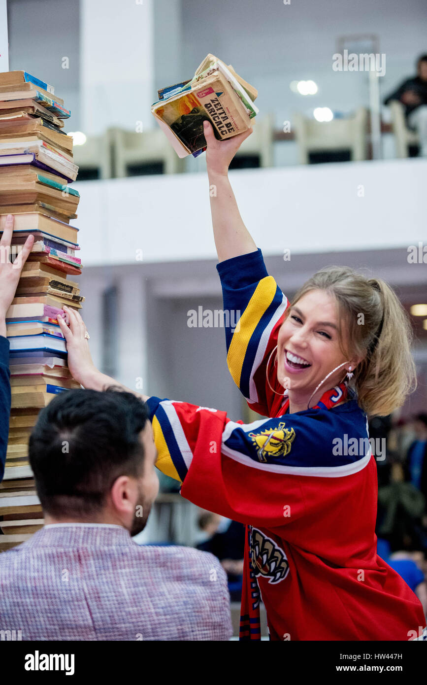 March 15, 2017: Corina a romanian singer during the LNBM - Men's ...