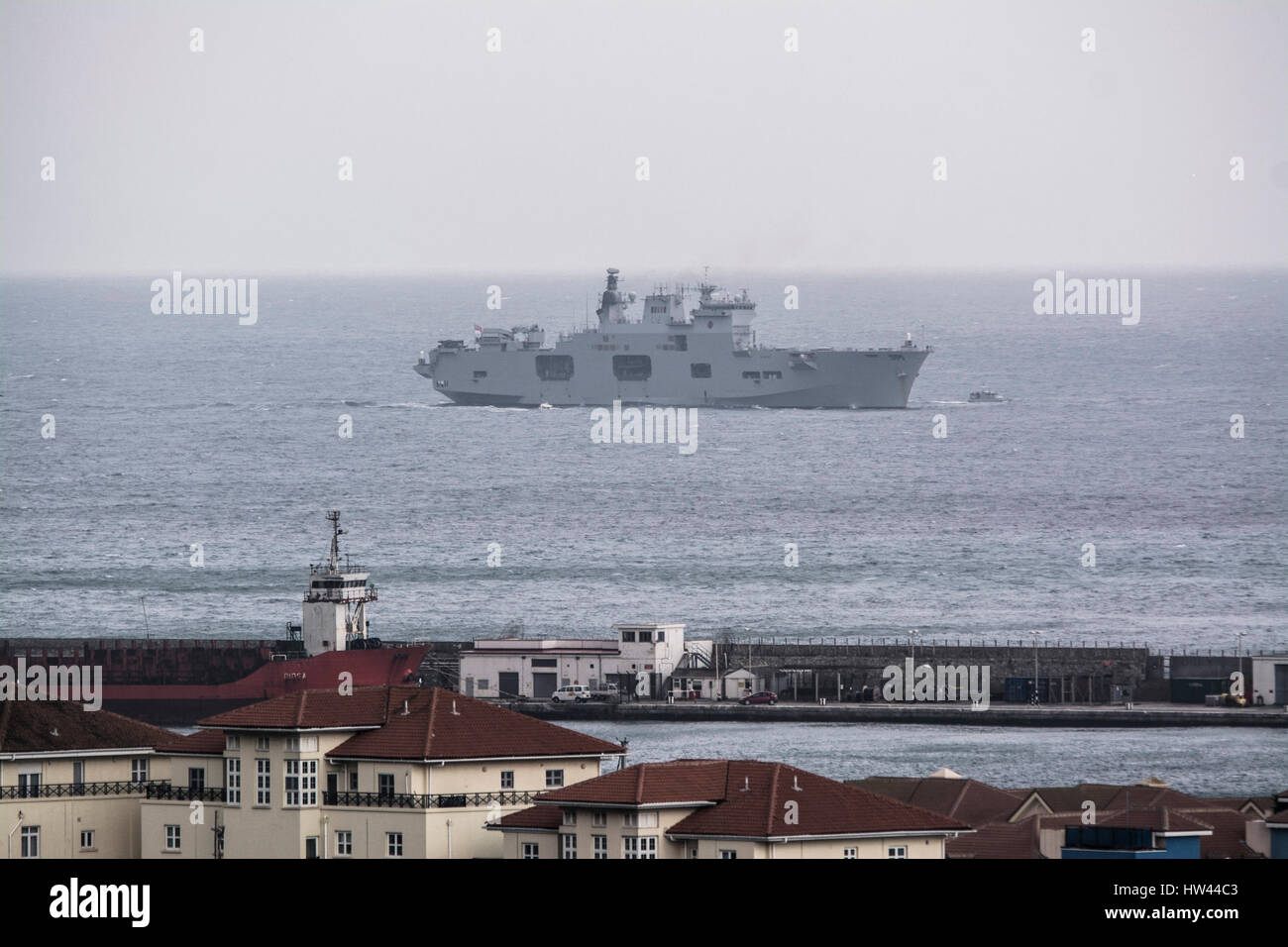 Gibraltar. 17th March 2017. The Birtish Royal Navy carrier HMS Ocean ...