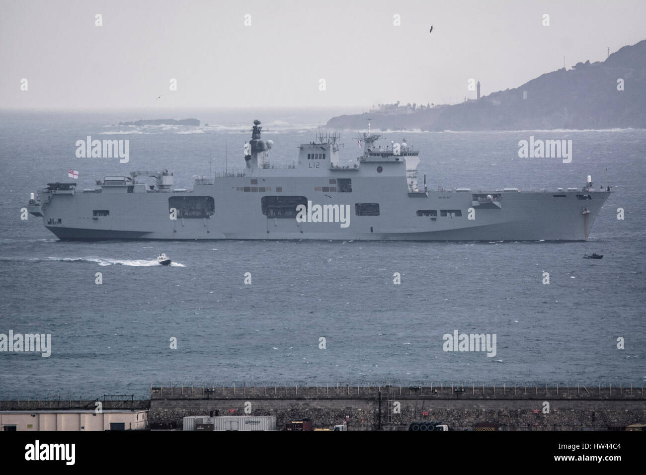 Gibraltar. 17th March 2017. The Birtish Royal Navy carrier HMS Ocean ...