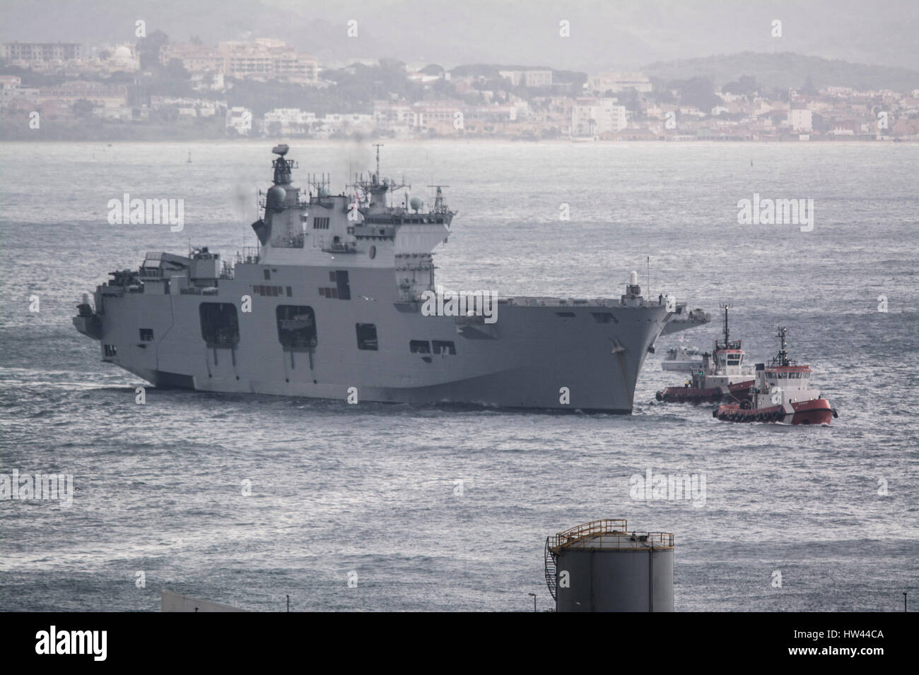 Gibraltar. 17th March 2017. The Birtish Royal Navy carrier HMS Ocean ...