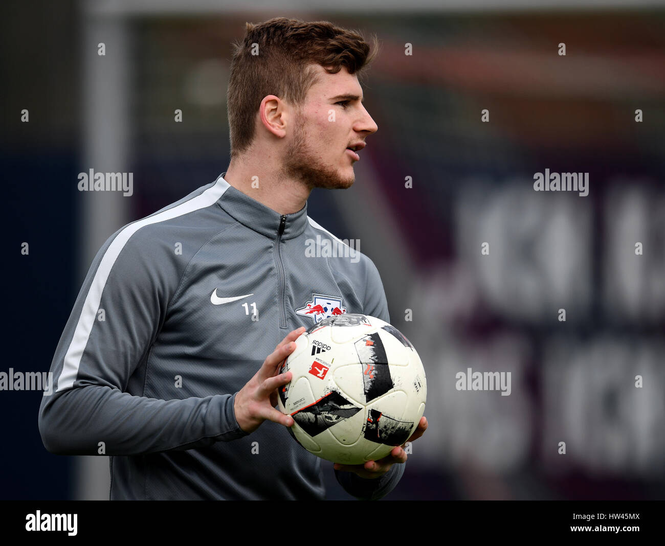 The RB Leipzig striker Timo Werner at a training sessionin the team's ...