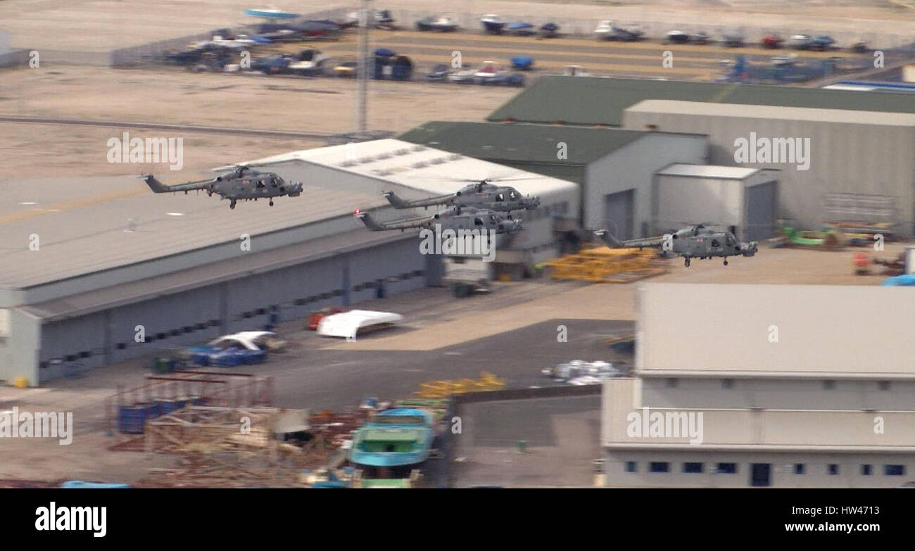 Portland, Dorset, UK. 17th Mar, 2017. Farewell fly past of four LYNX ...