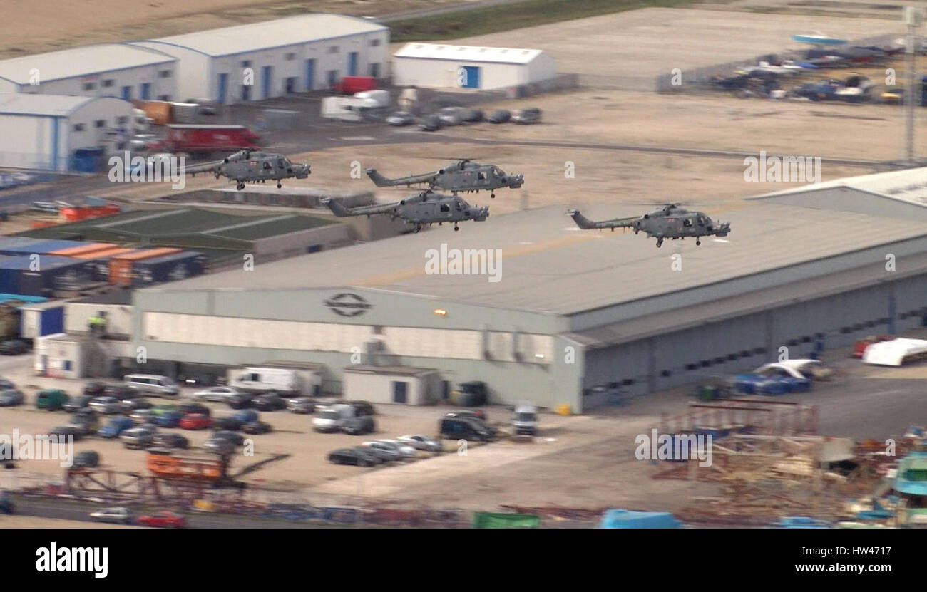 Portland, Dorset, UK. 17th Mar, 2017. Farewell fly past of four LYNX ...