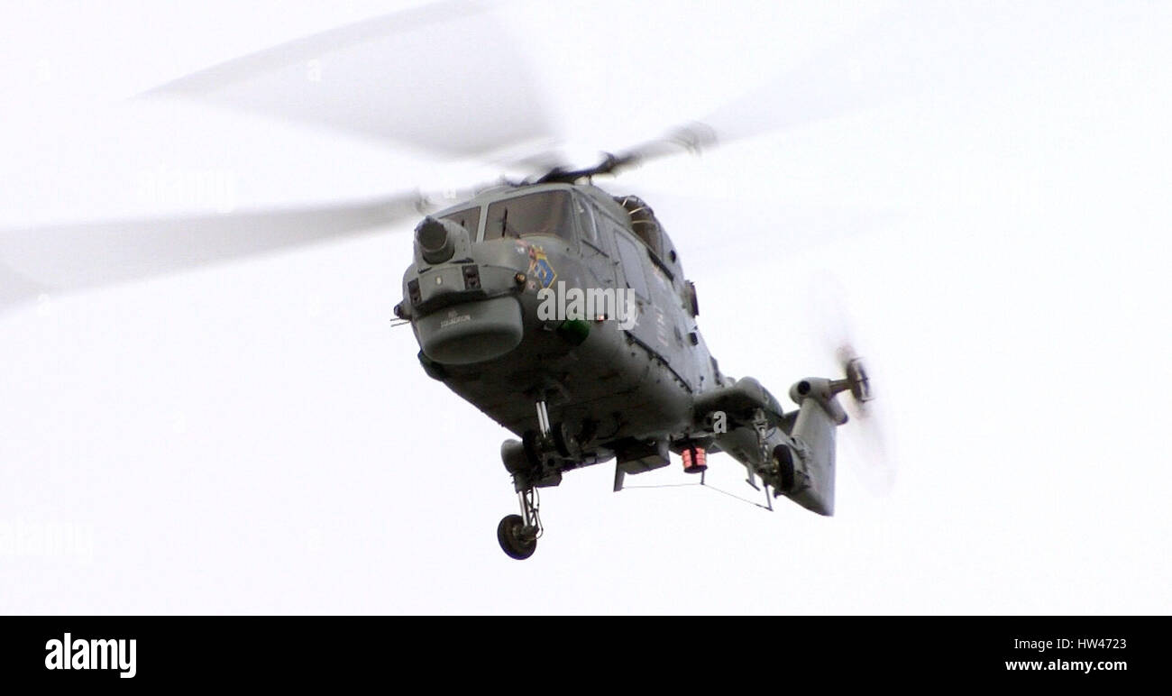 Portland, Dorset, UK. 17th Mar, 2017. Farewell fly past of four LYNX ...