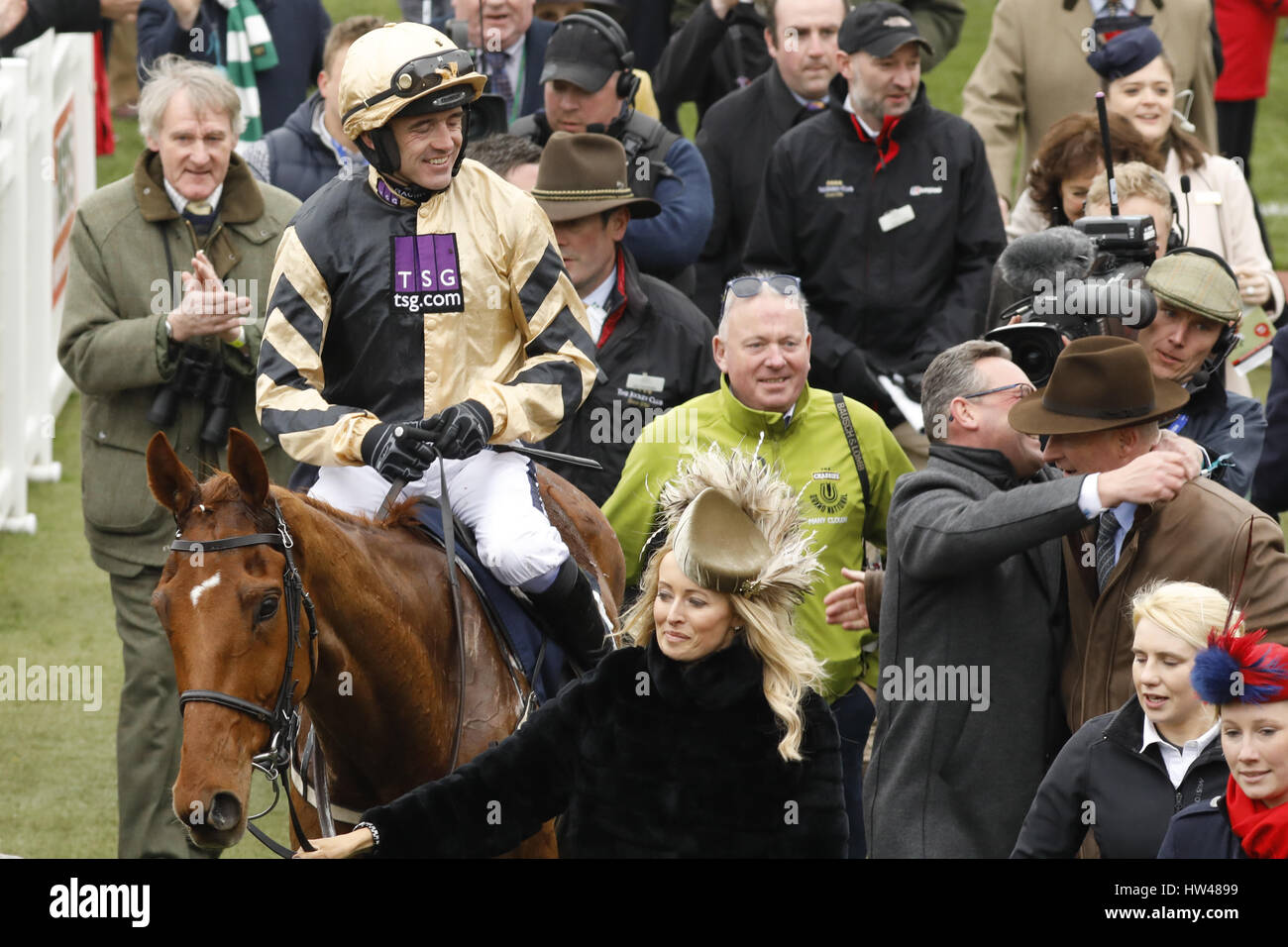 Cheltenham, UK. 16th Mar, 2017. Winners presentation with Ruby Walsh ...