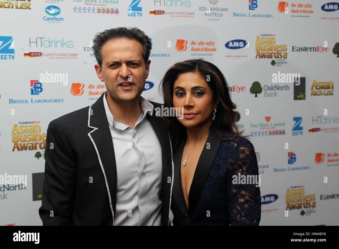 London, UK. 17th Mar, 2017. Rishi Khosla (left) and his wife Milan ...