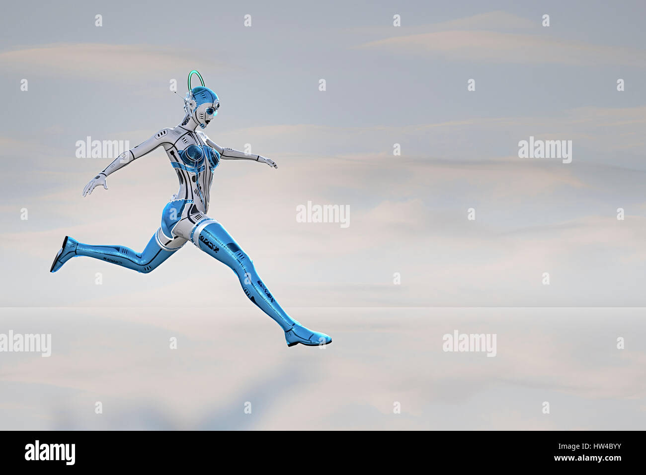 Female robot running and jumping Stock Photo - Alamy