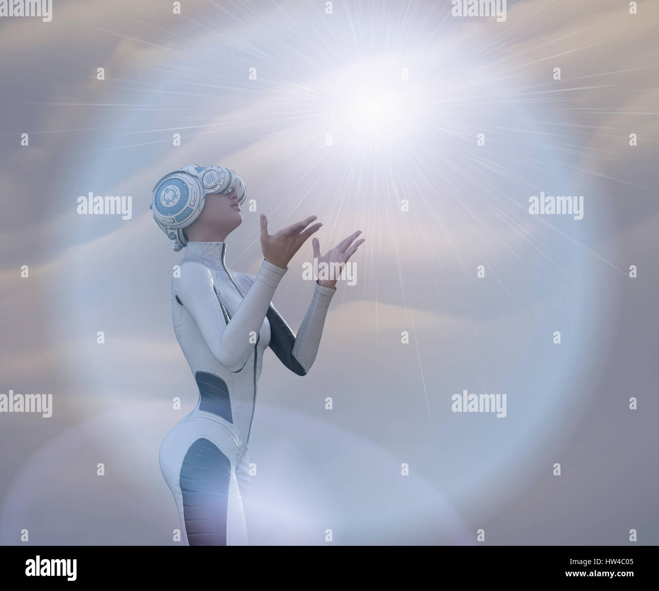 Young woman using vr helmet hi-res stock photography and images - Alamy