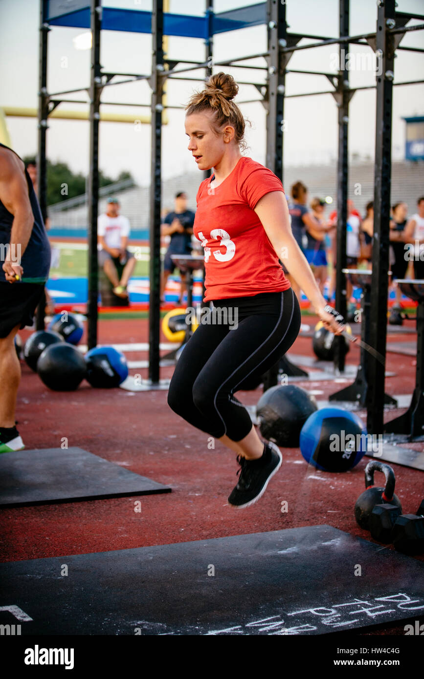 Mature woman hopping air hi-res stock photography and images - Alamy