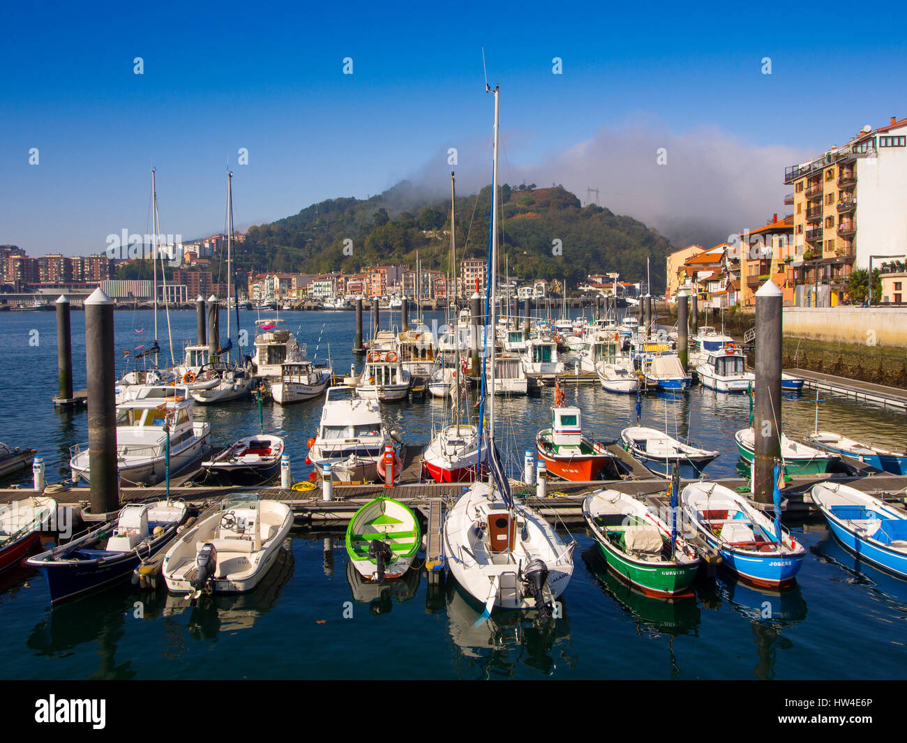 Boats in the harbor. Pasai Donibane. Fishing village of Pasajes de San ...