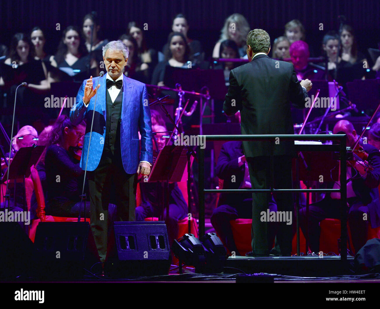 Andrea Bocelli performs live at the American Airlines Arena Featuring: Andrea Bocelli, Conductor ...