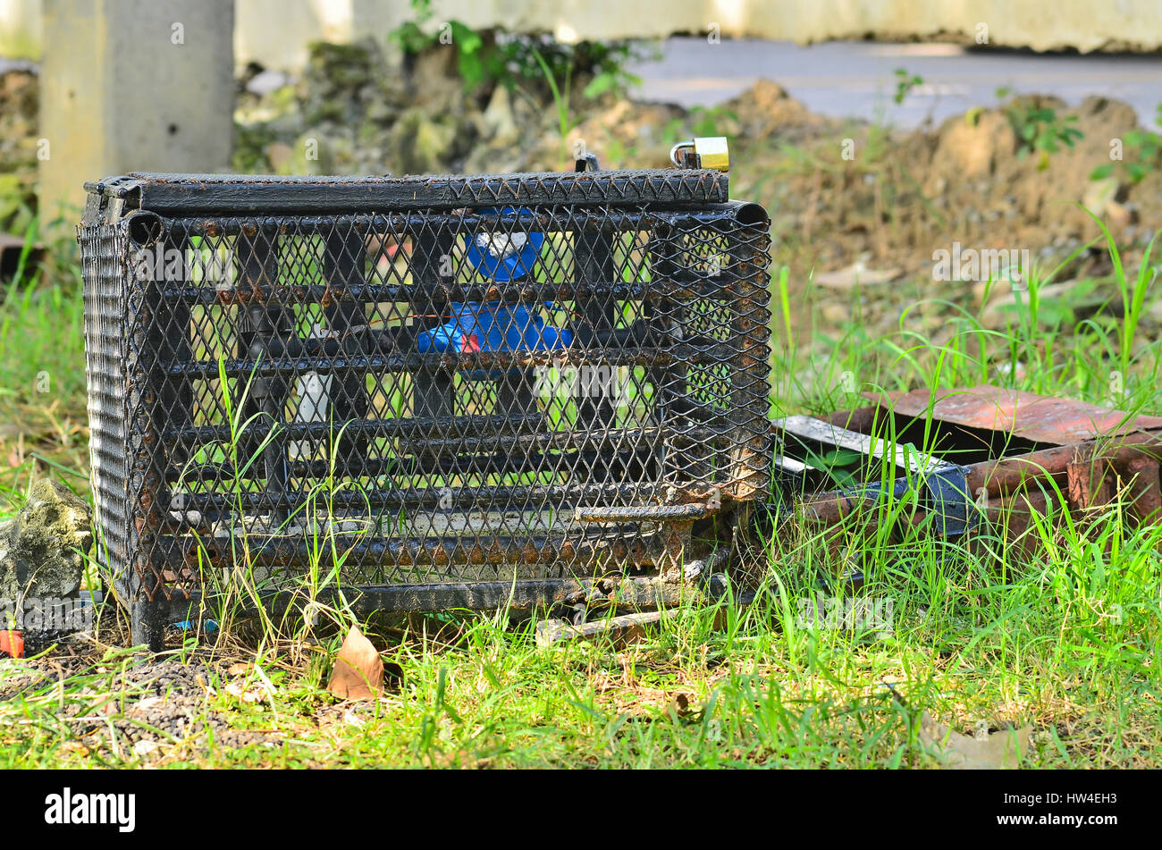 Water meter supply in steel cage Stock Photo - Alamy