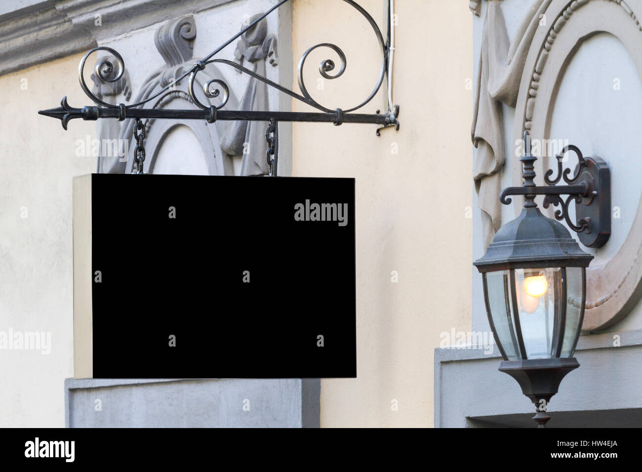 Signboard shop or restaurant. Mock up. Rectangular shape Stock Photo ...