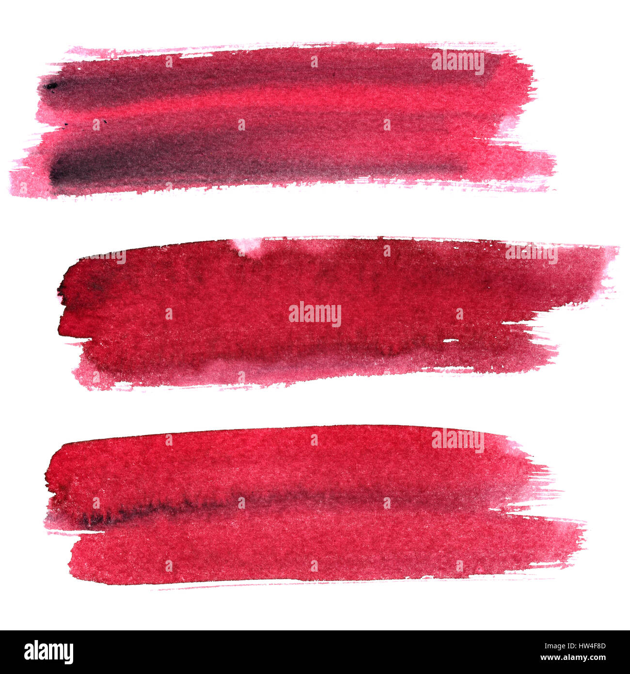 Set of dark red expressive brush strokes isolated on the white ...
