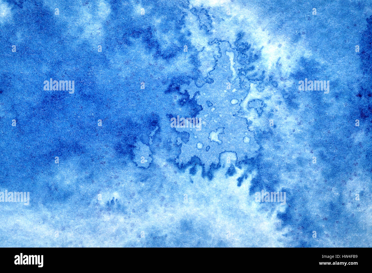 Vivid blue diffluent watercolor background with stains Stock Photo - Alamy
