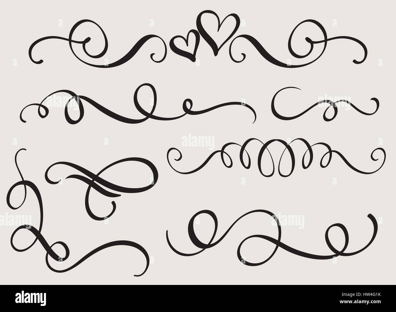 set art calligraphy flourish of vintage decorative whorls for design ...