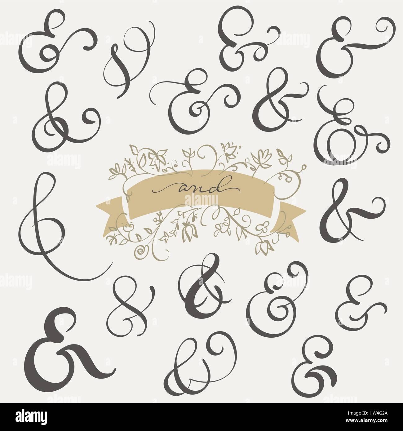 vector set Vintage sign And Ampersand on white background. Calligraphy ...