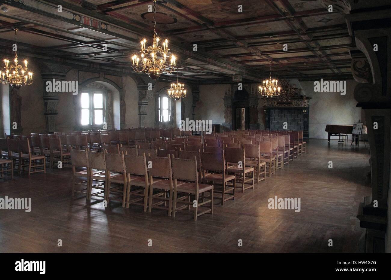 The banquet hall at Wilhelmsburg Palace with ample ceiling and wall ...