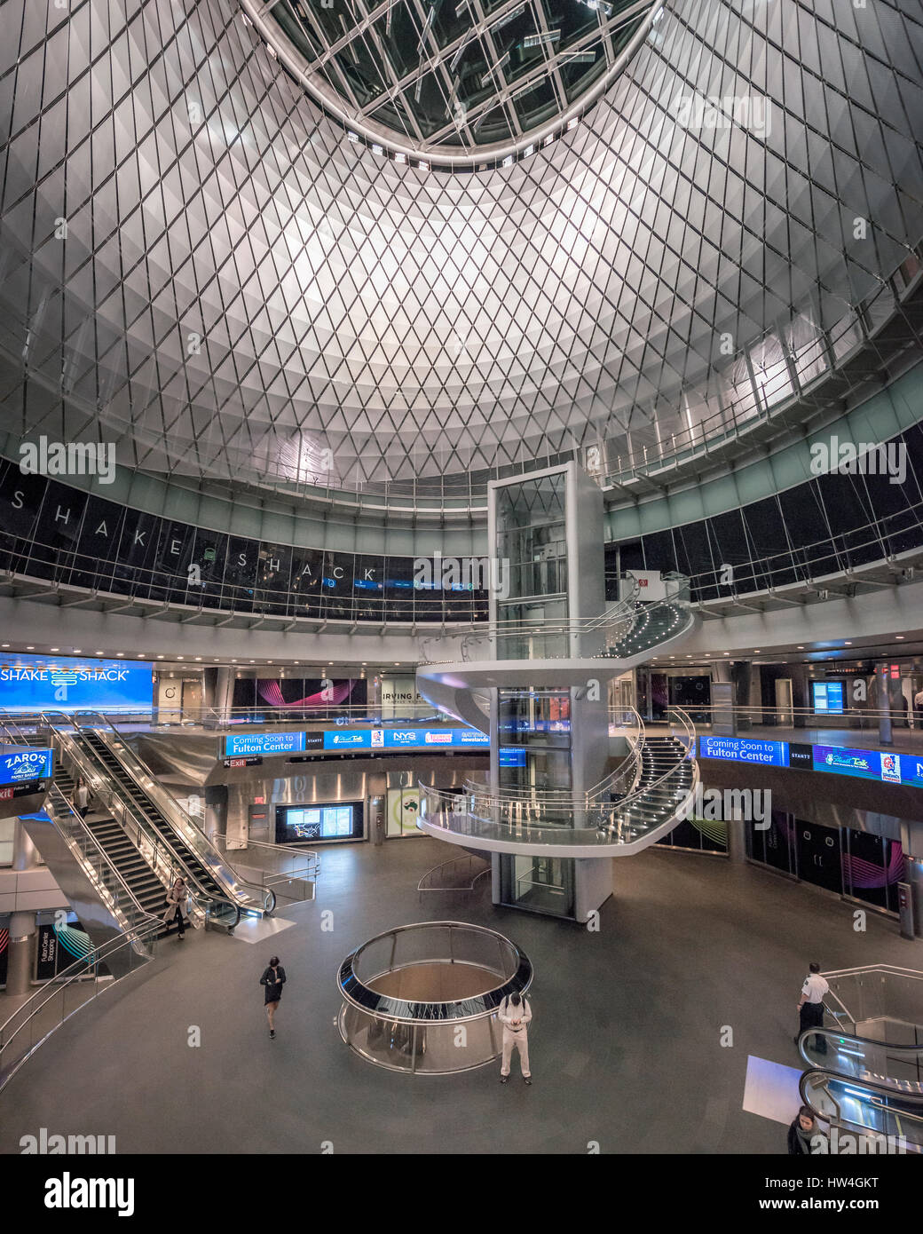 Interior view of Fulton Center transit station in Lower Manhattan, New ...