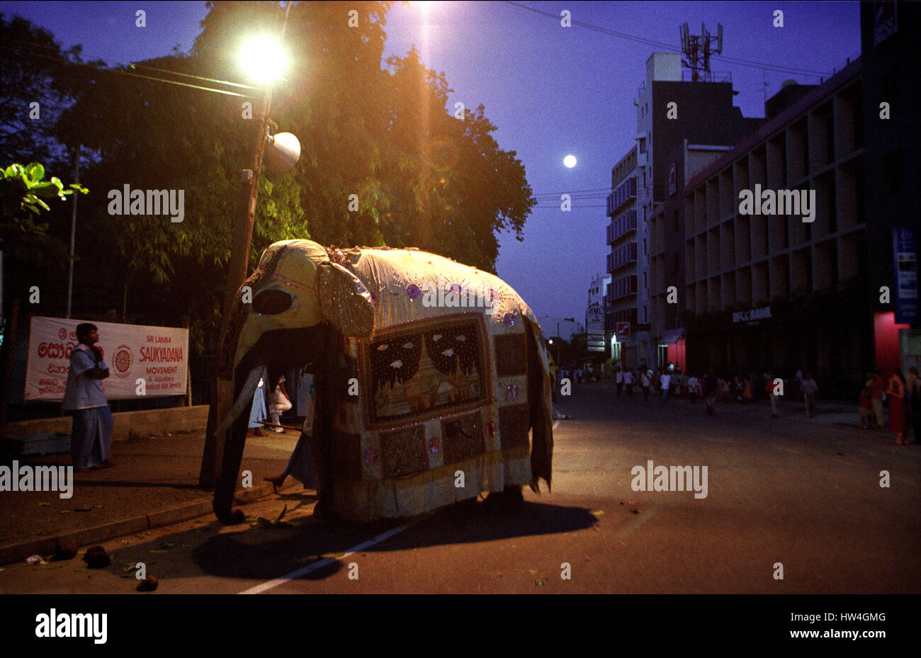 Elephant walking in the streets at The Moon Festival, Sri Lanka, Colombo Stock Photo - Alamy