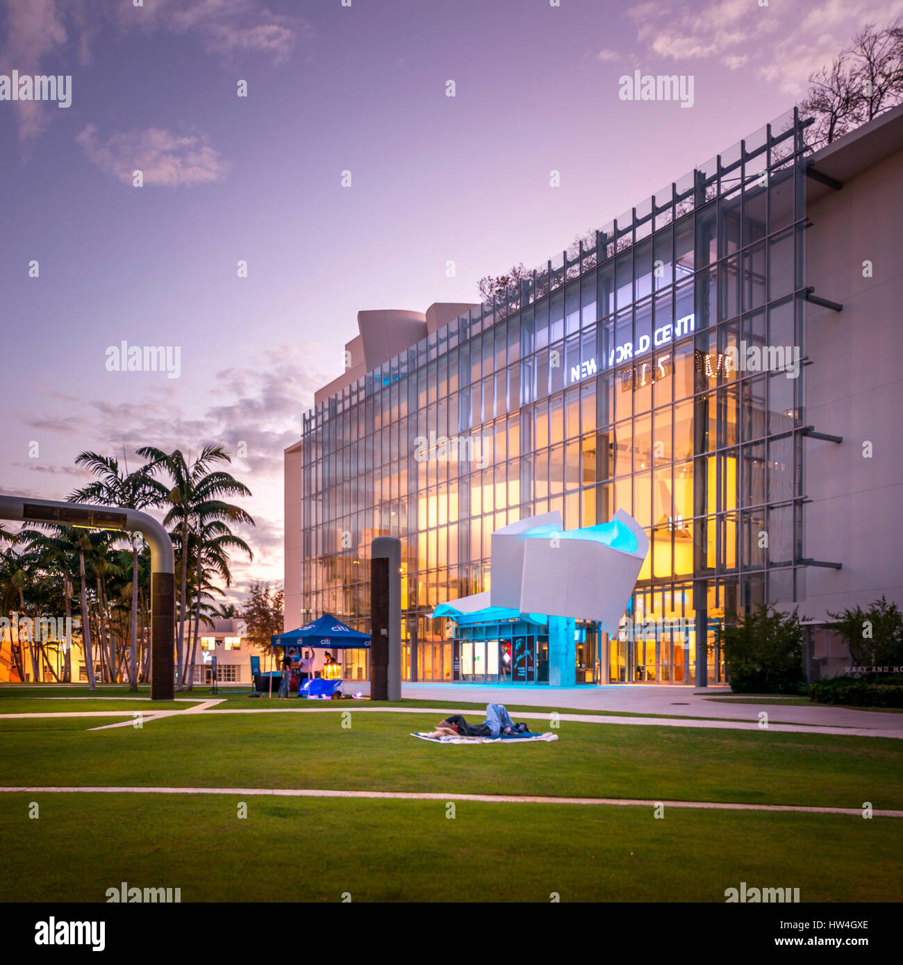 Exterior view of New World Center Concert Hall in Miami Beach, Florida ...