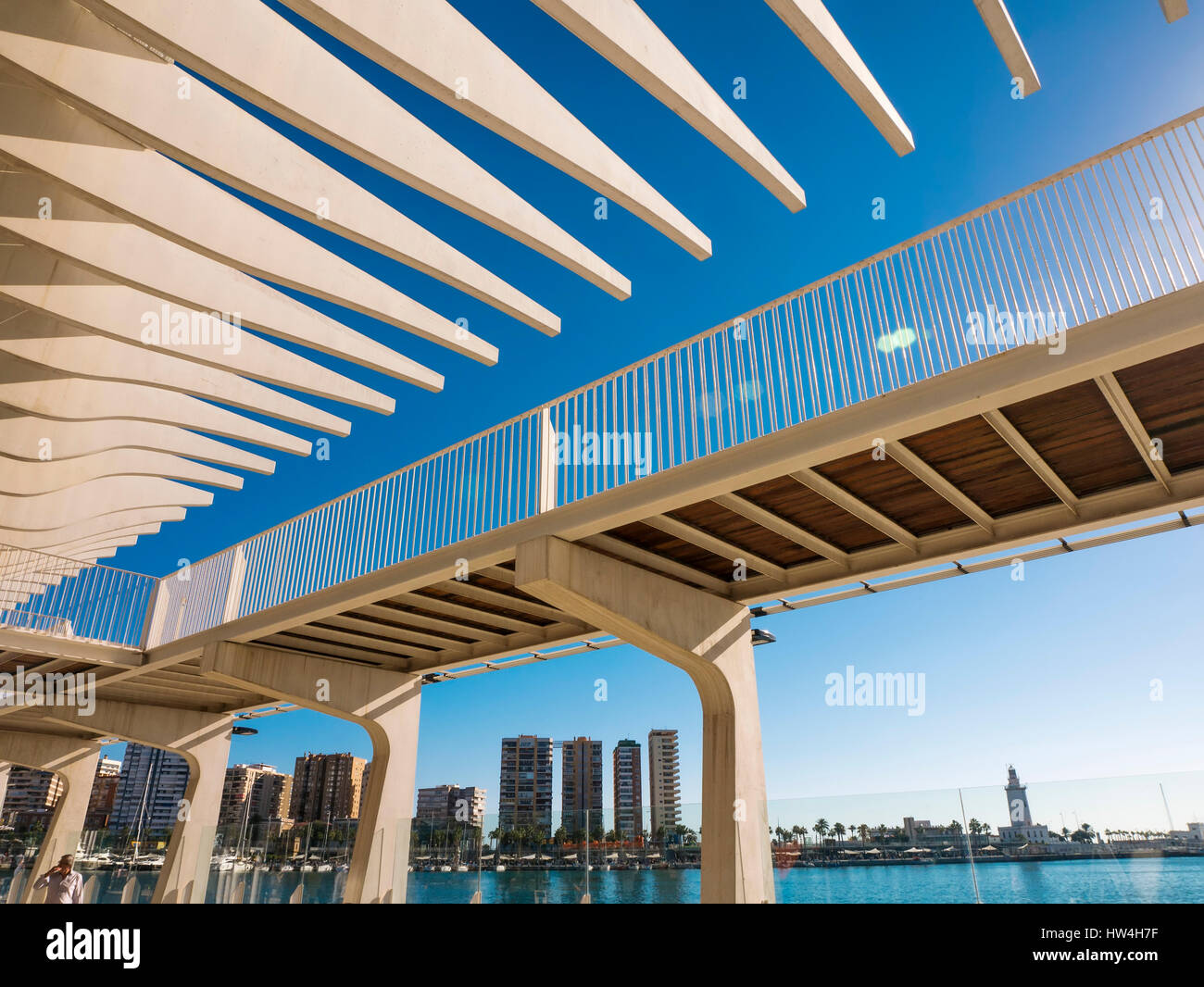 Muelle Uno (Dock One). Seaside promenade at port. Costa del Sol, Malaga ...