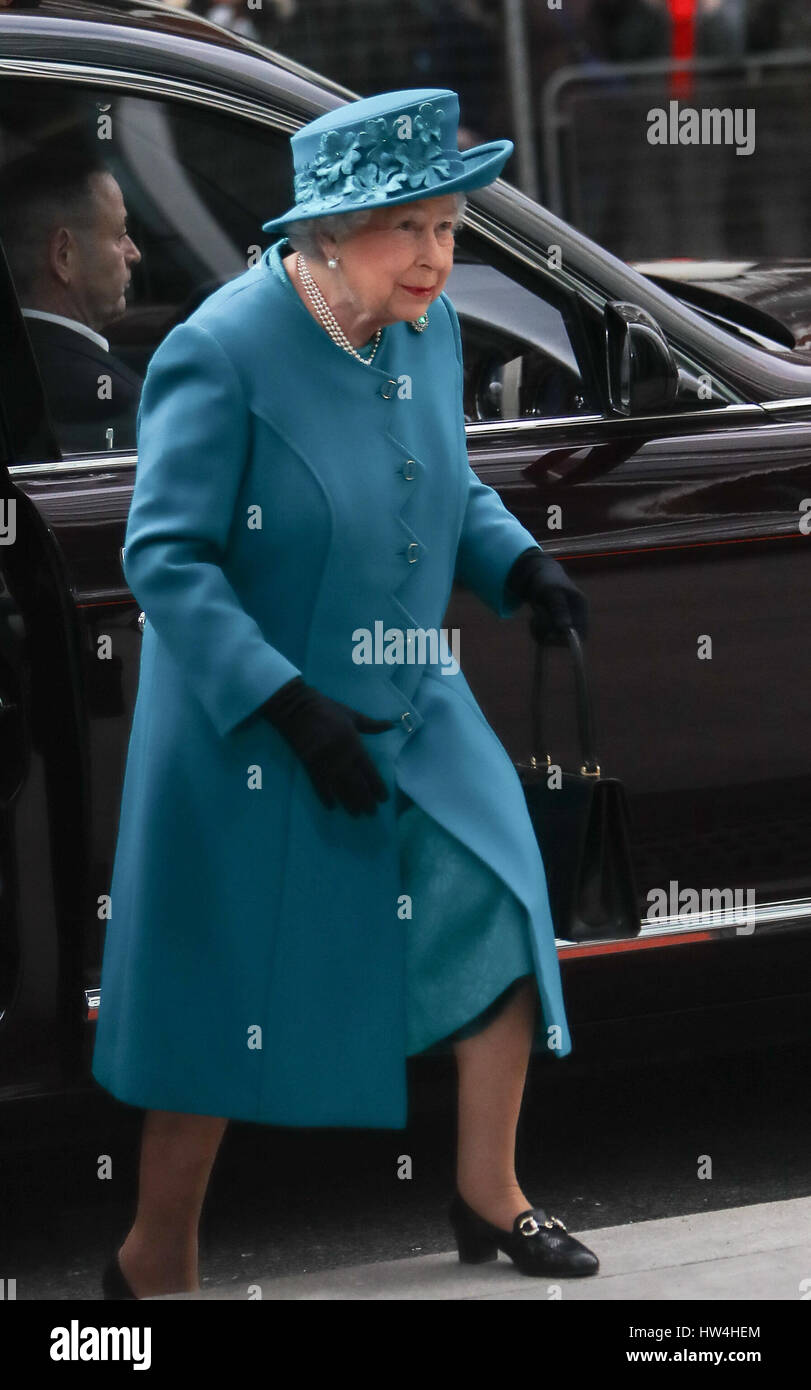 Queen Elizabeth, accompanied by The Duke of Edinburgh, attends the ...