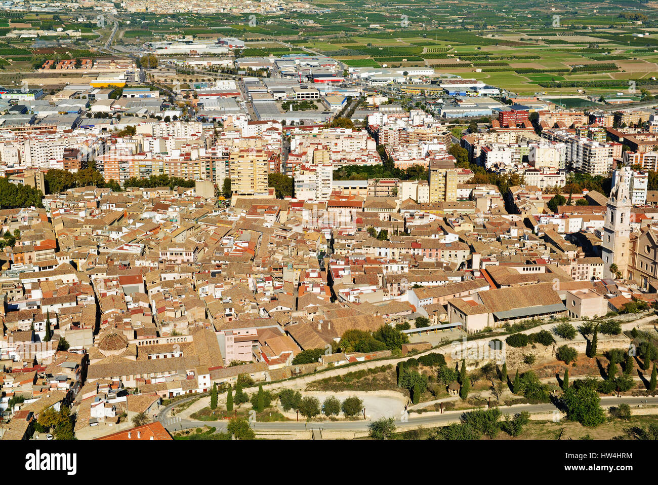 Aerial view of Xativa, province of Valencia, Spain, seen from the ...