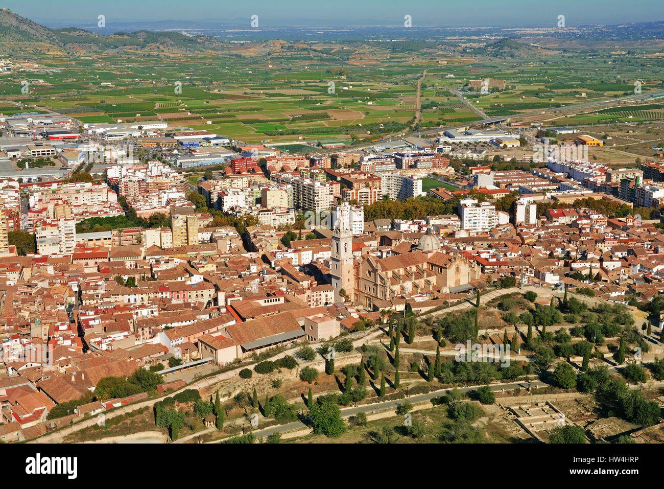 Aerial view of Xativa, province of Valencia, Spain, seen from the ...