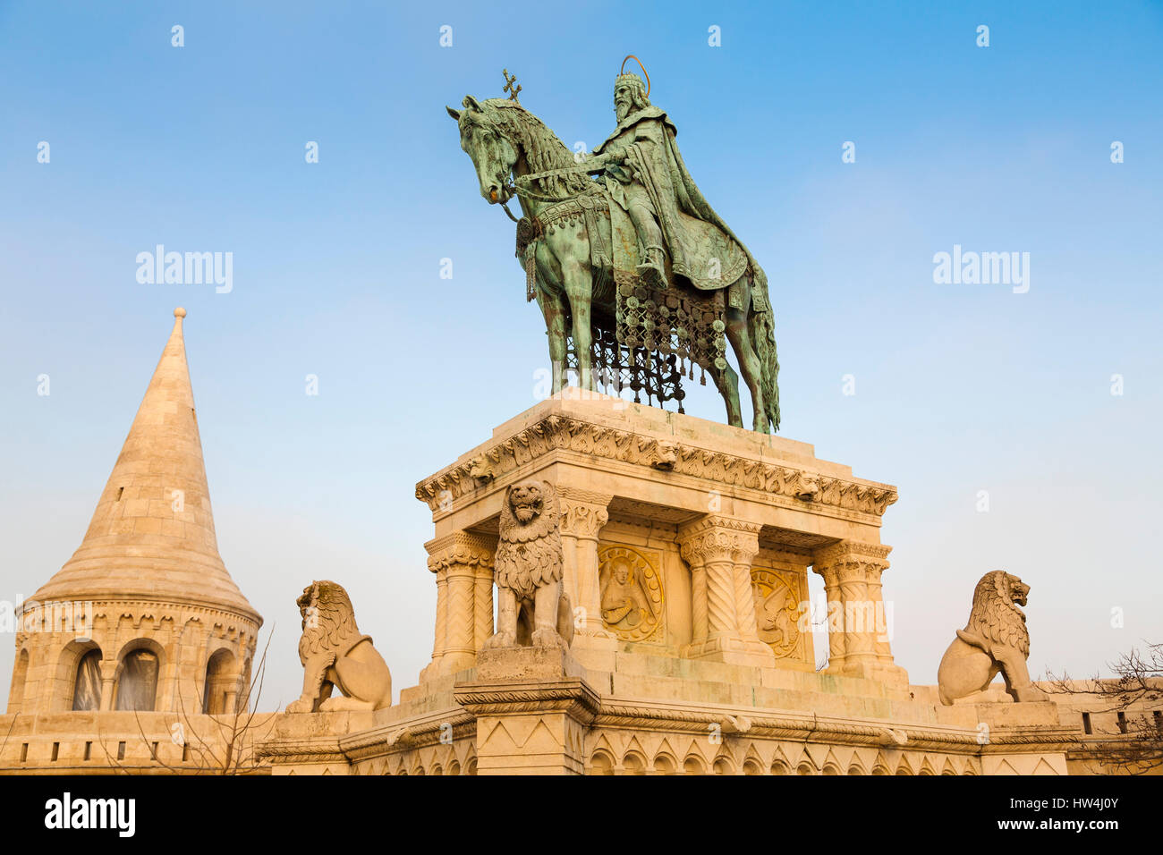 Statue of King Istvan Stephan, Fisherman's Bastion. Buda Castle Hill ...