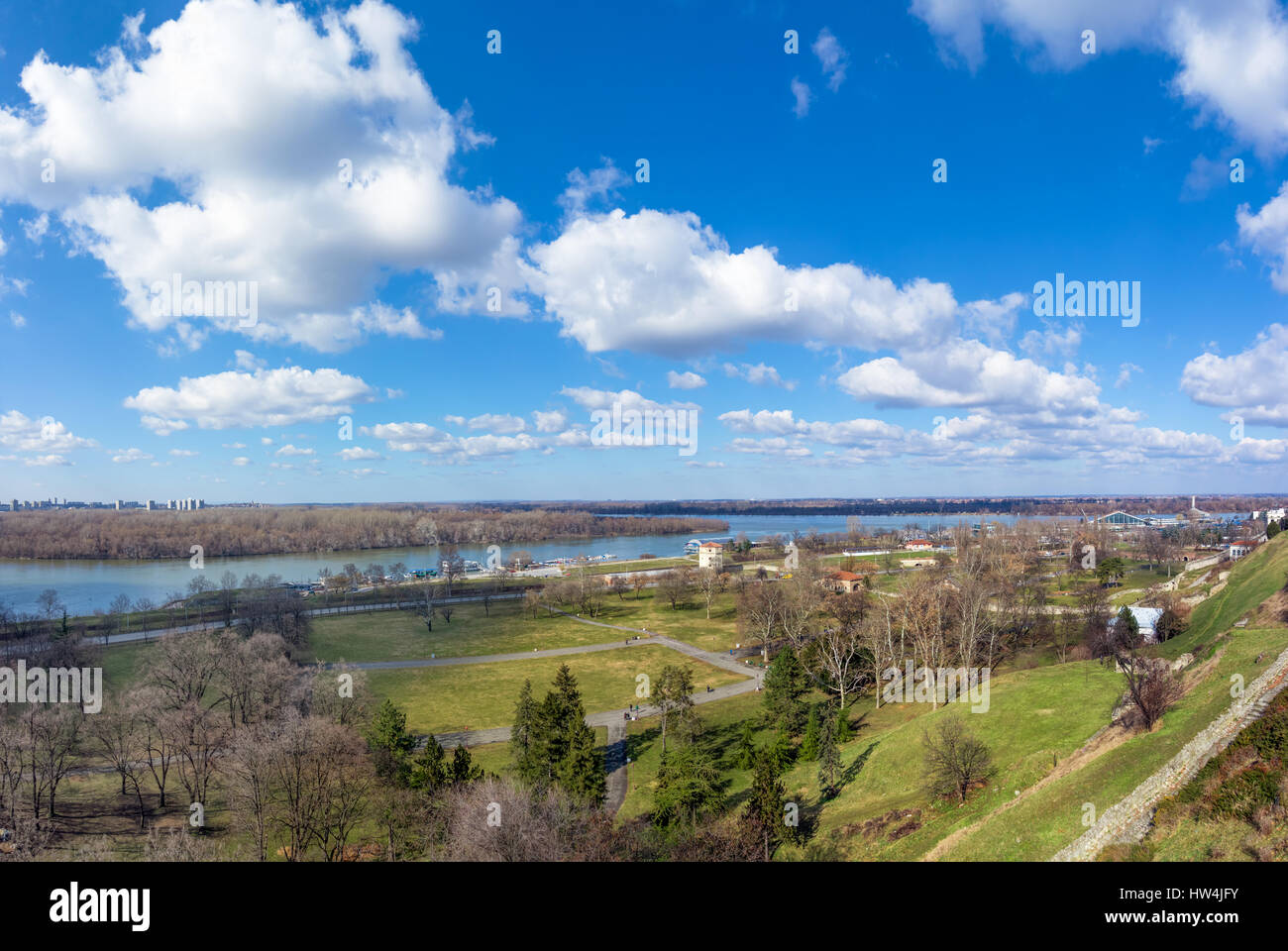 The confluence of Danube and Sava rivers in Belgrade, Serbia, as seen ...