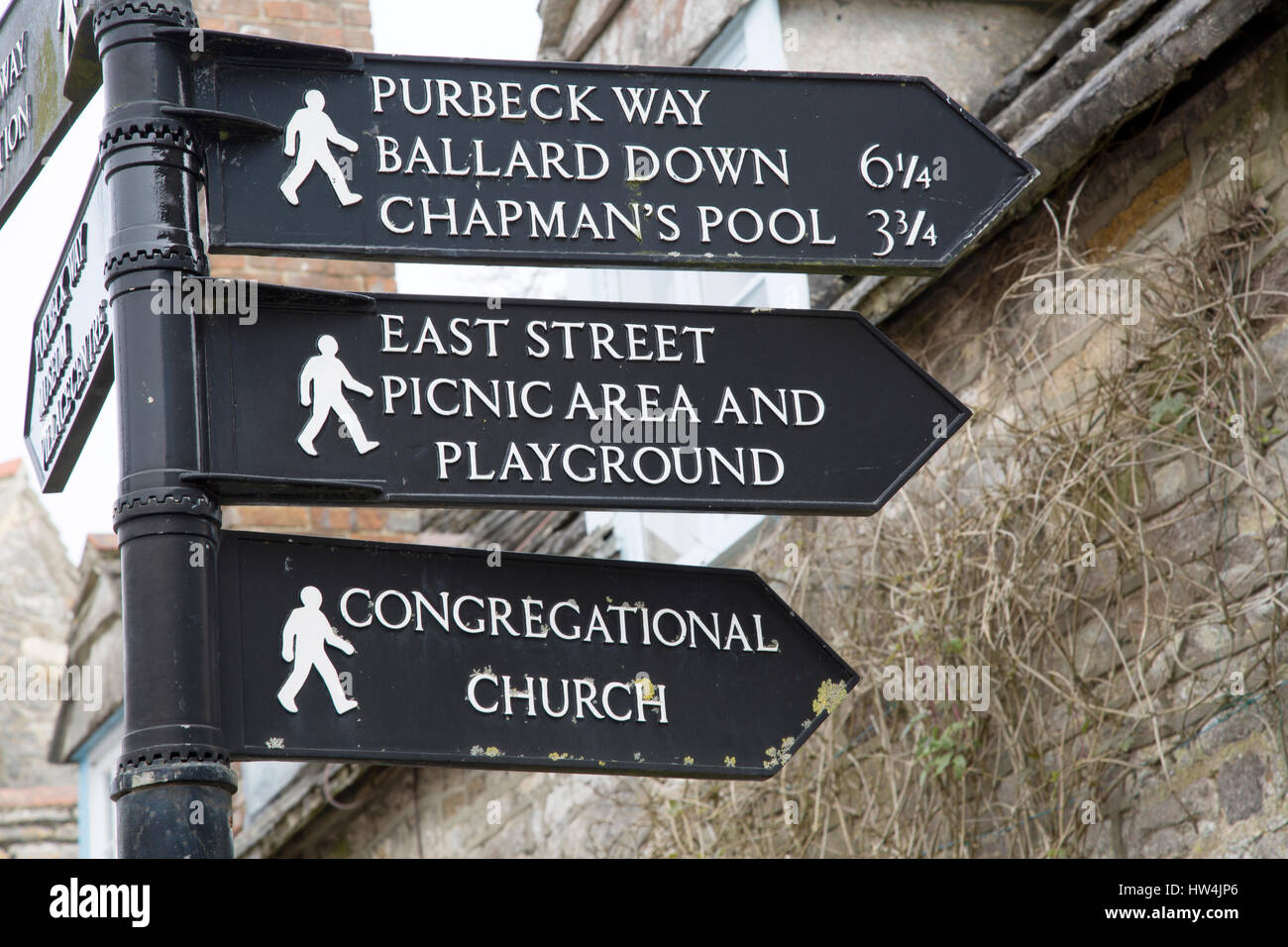 Corfe Castle Walking Signpost, Dorset, England, UK Stock Photo - Alamy