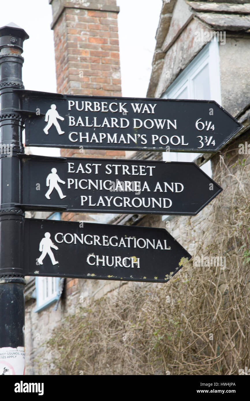 Corfe Castle Walking Signpost, Dorset, England, UK Stock Photo - Alamy