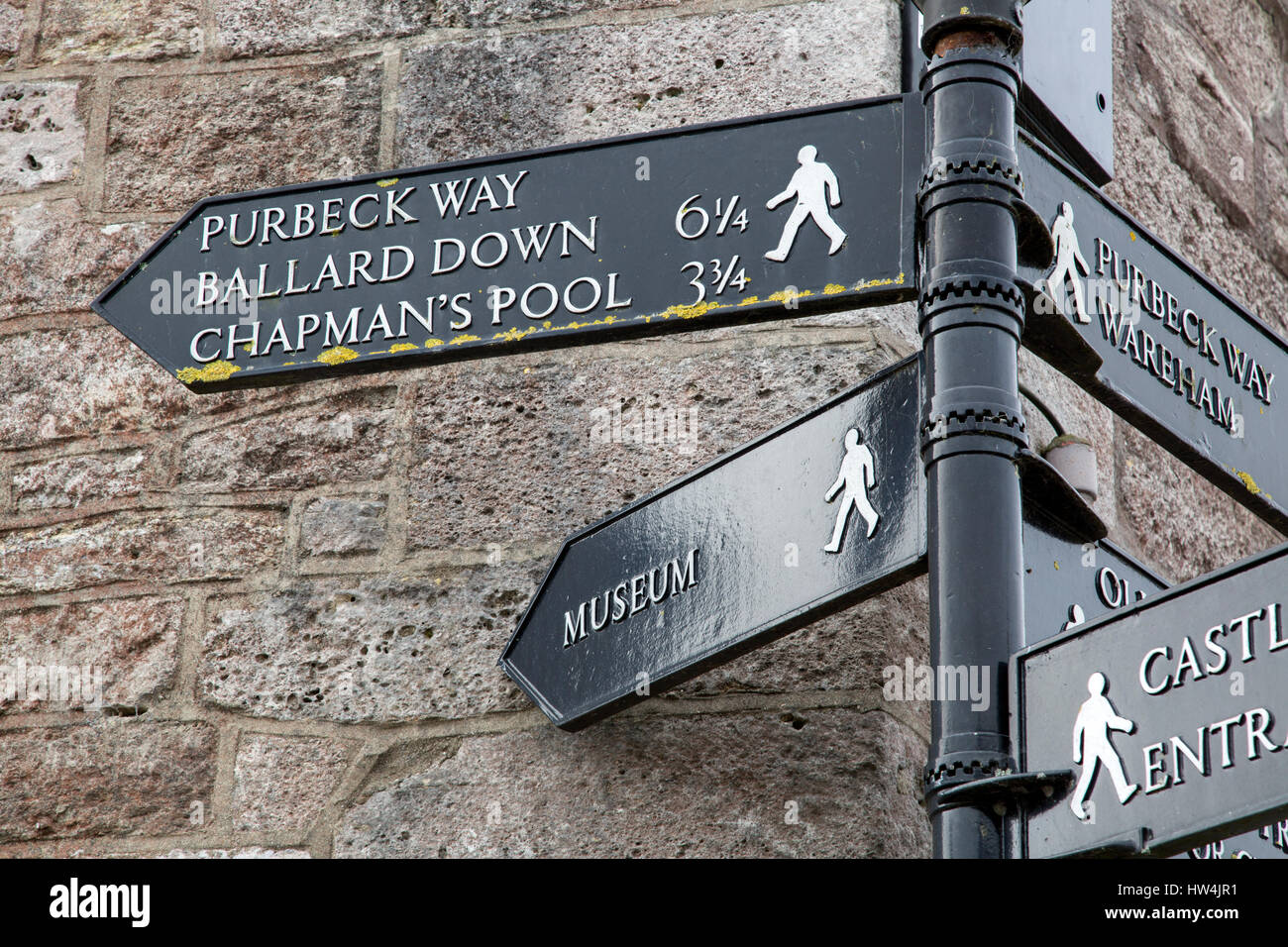 Corfe Castle Walking Signpost, Dorset, England, UK Stock Photo - Alamy