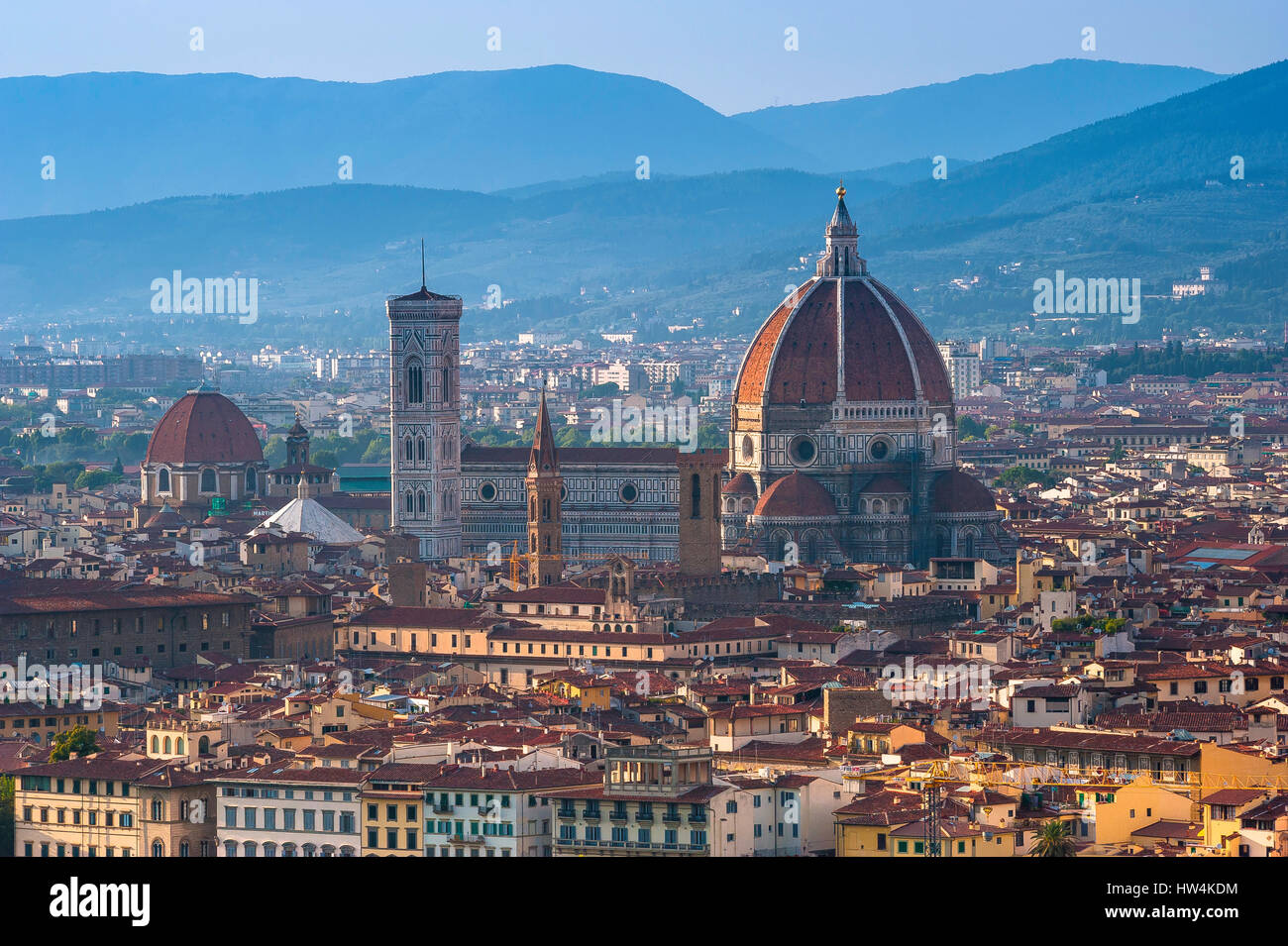 Florence cityscape, view across the center of Florence at sunset with ...
