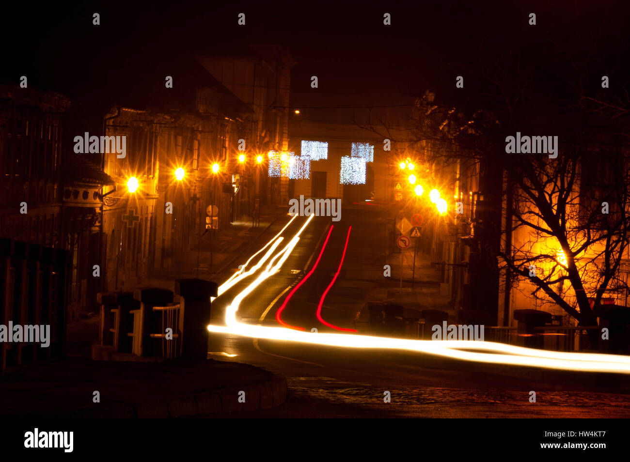 Lights of a night city Petrovaradin. Long exposure photography Stock ...