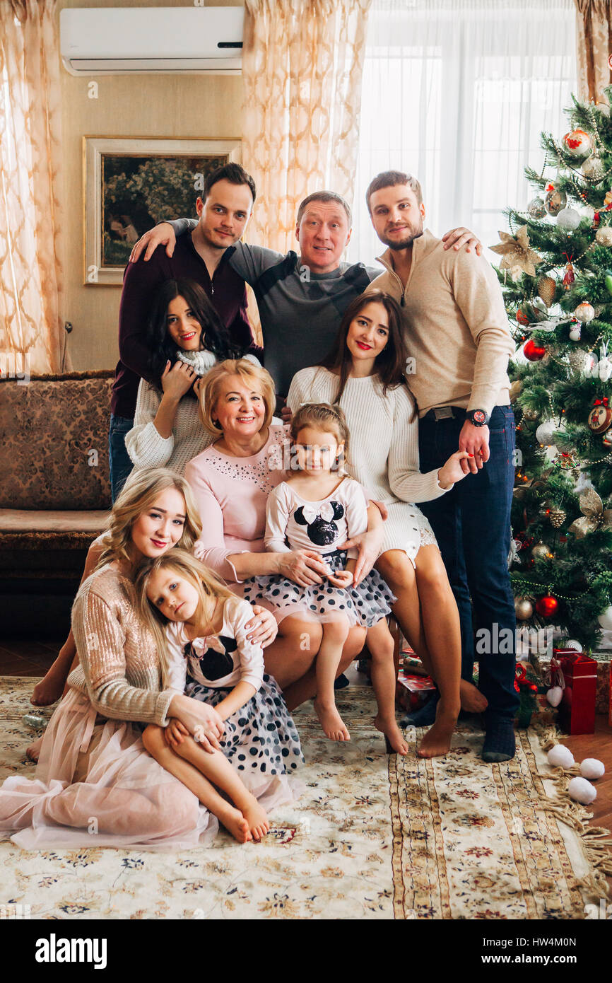 Happy big family with children at home posing the camera Stock Photo ...