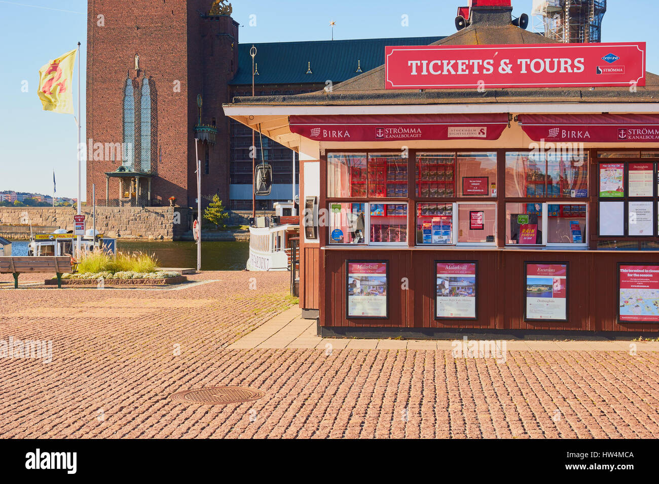 Tickets and tours kiosk on waterfront, Stockholm, Sweden, Scandinavia ...
