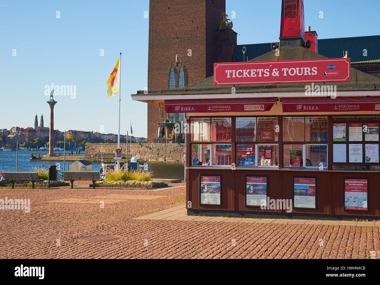 Tickets and tours kiosk on Kungsholmen, waterfront, Stockholm, Sweden ...