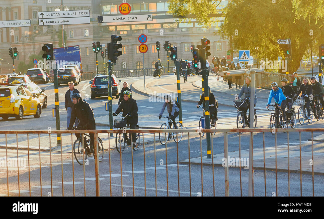 Busy cycle lane in central Stockholm, Sweden, Scandinavia Stock Photo ...