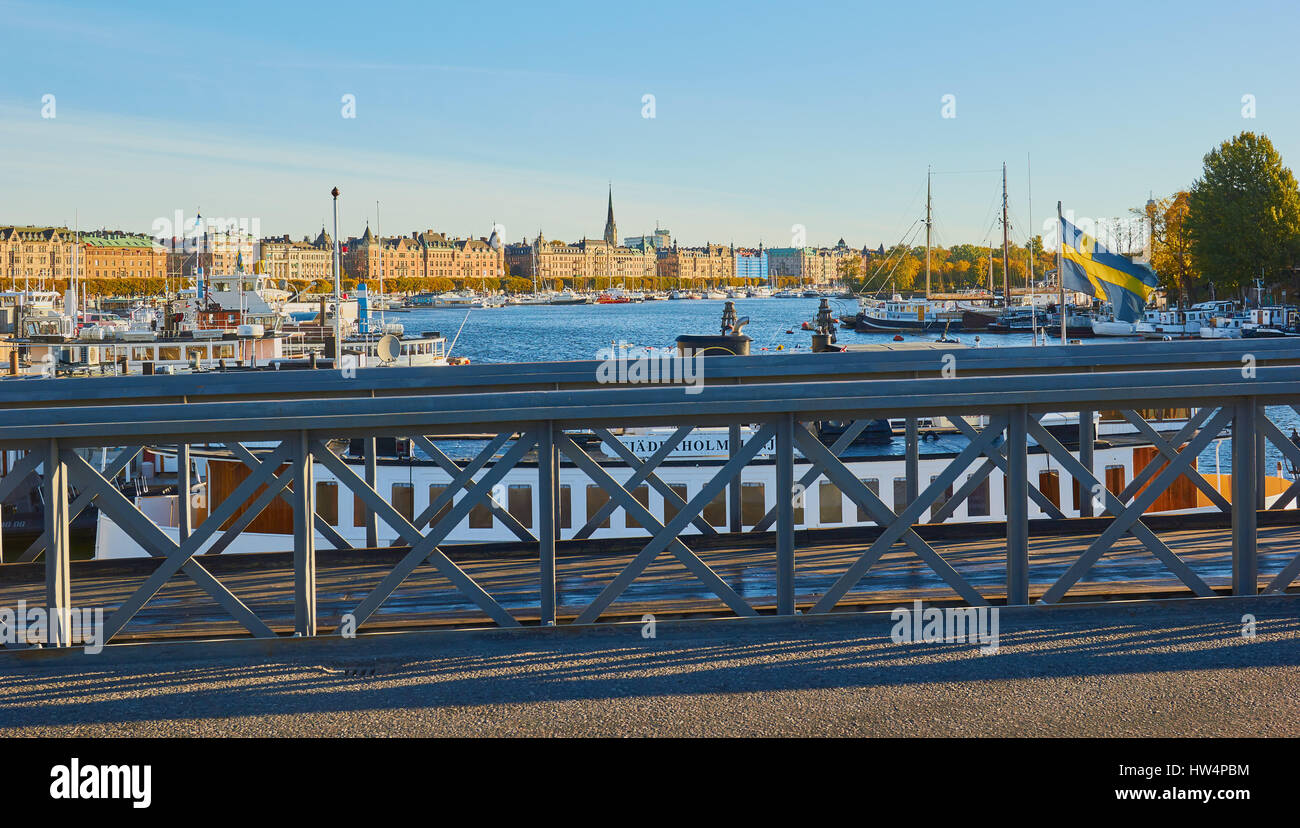 View of Ostermalm waterfront from Skeppsholmsbron bridge, Stockholm ...