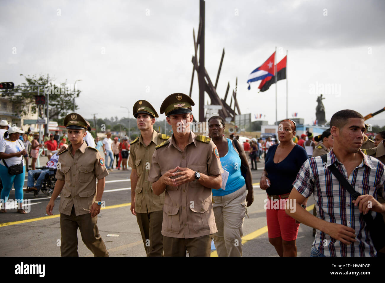 Young Cuban FAR army man walking in Antonio Maceo Revolution Square ...