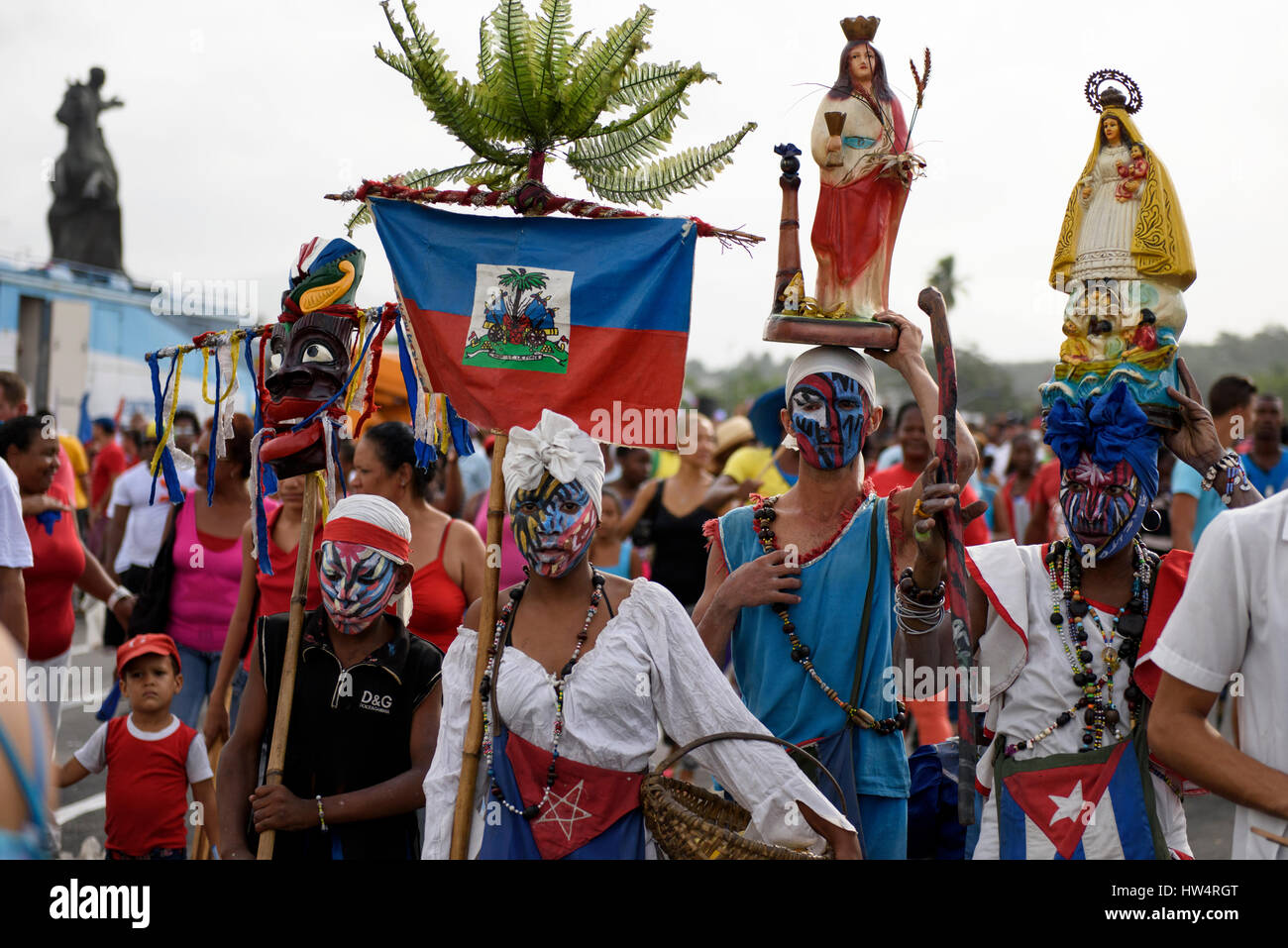 Santerian procession taking part in May Day celebrations in Santiago De ...