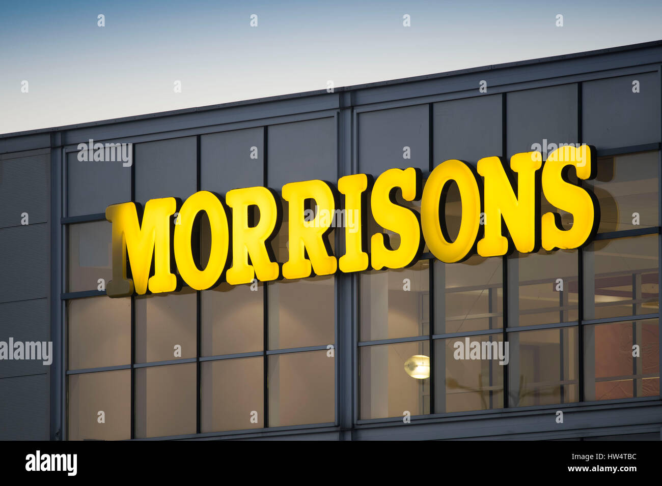 Morrisons supermarket sign logo Stock Photo - Alamy