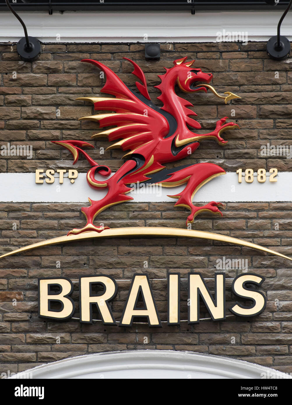 Brains Brewery sign logo Stock Photo - Alamy