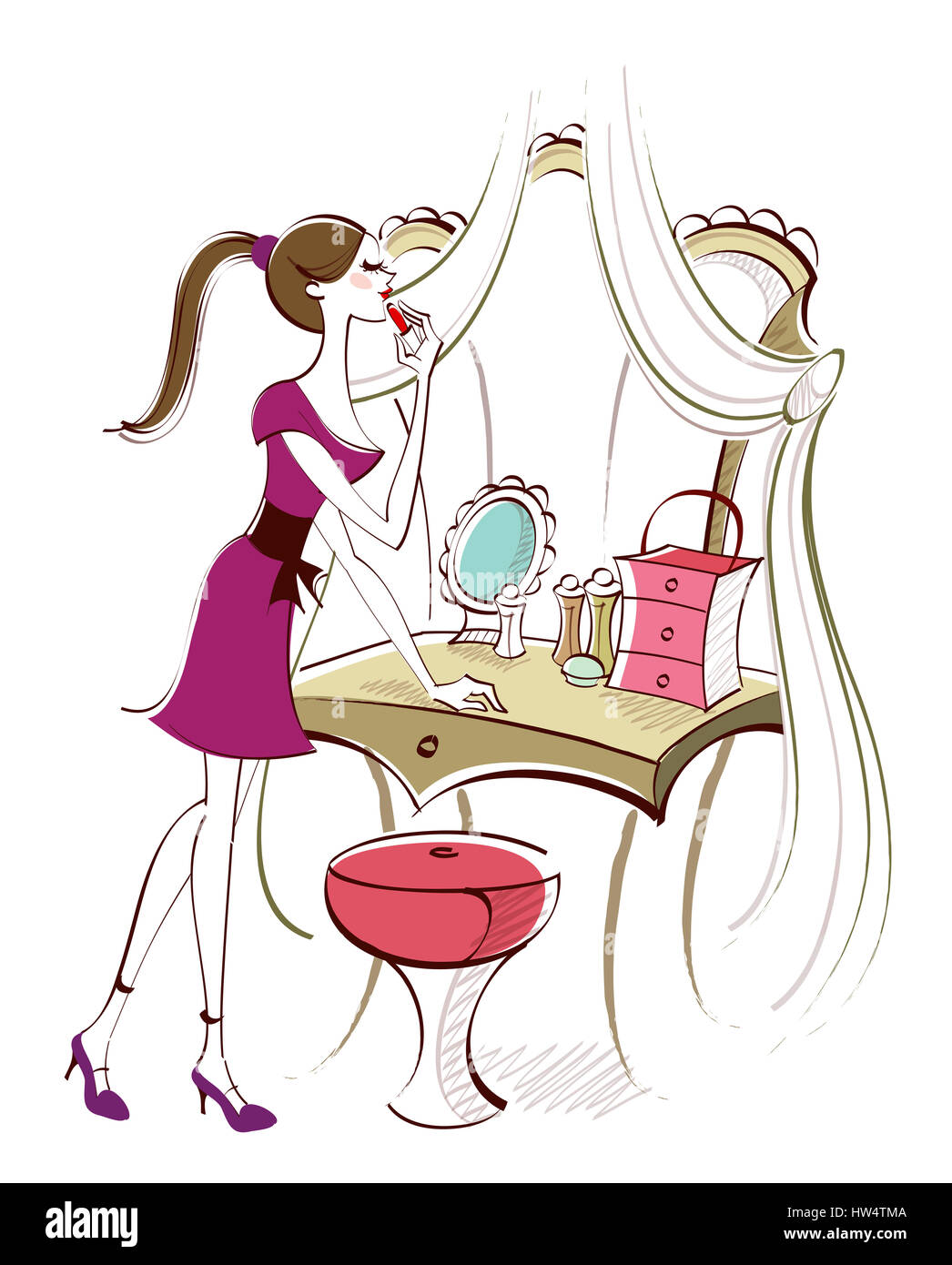 Cartoon Girl With Makeup Drawing