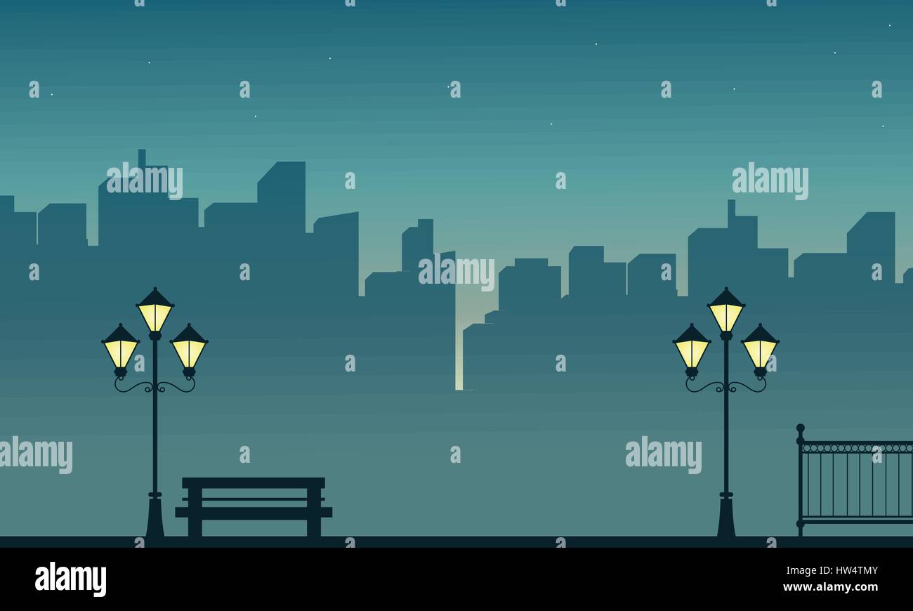 Silhouette of seat with street lamp scenery Stock Vector Image & Art ...